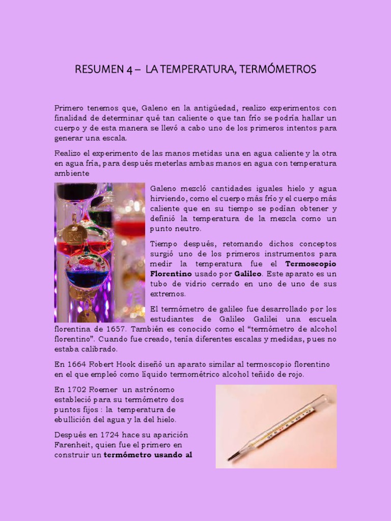 Resumen 4 | PDF | Termómetro | Temperatura