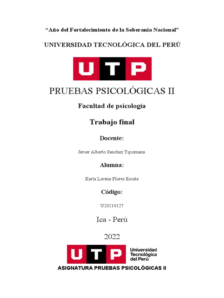 Trabajo Final - Pruebas Psicologicas | PDF | Sicología | Inteligencia