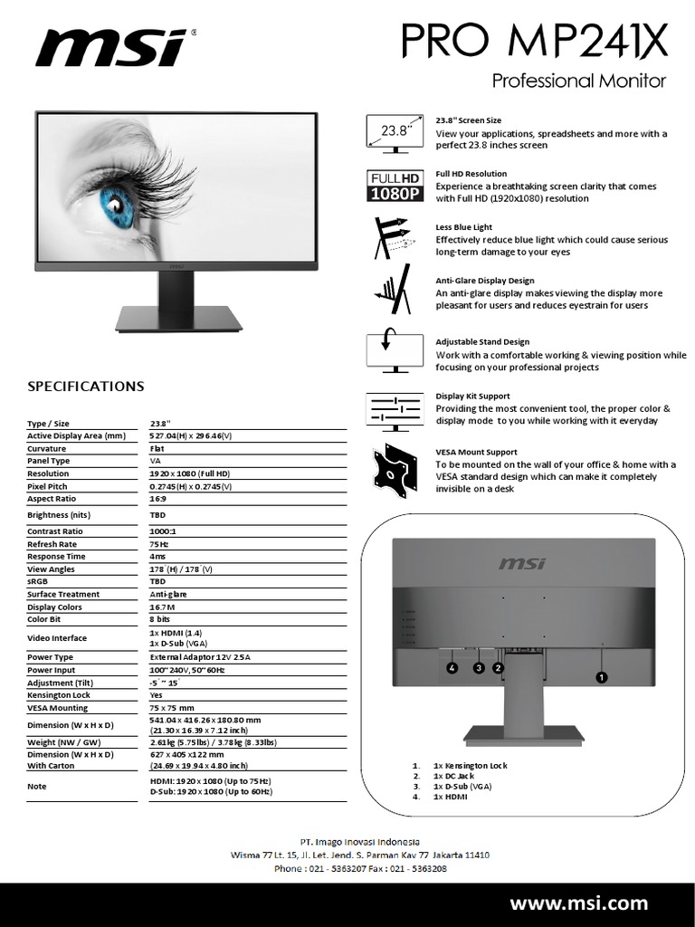 PRO MP241X Datasheet v2 | PDF | Display Resolution | Computer Monitor