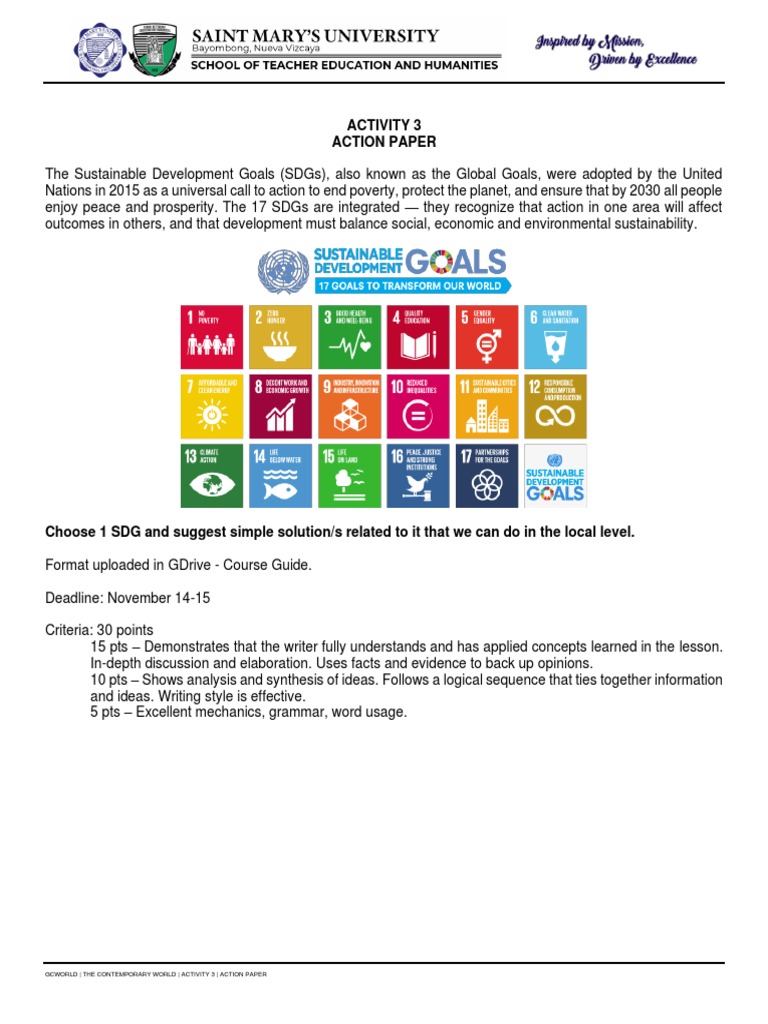 Activity 3 - Action Paper Un SDG | PDF | Career & Growth