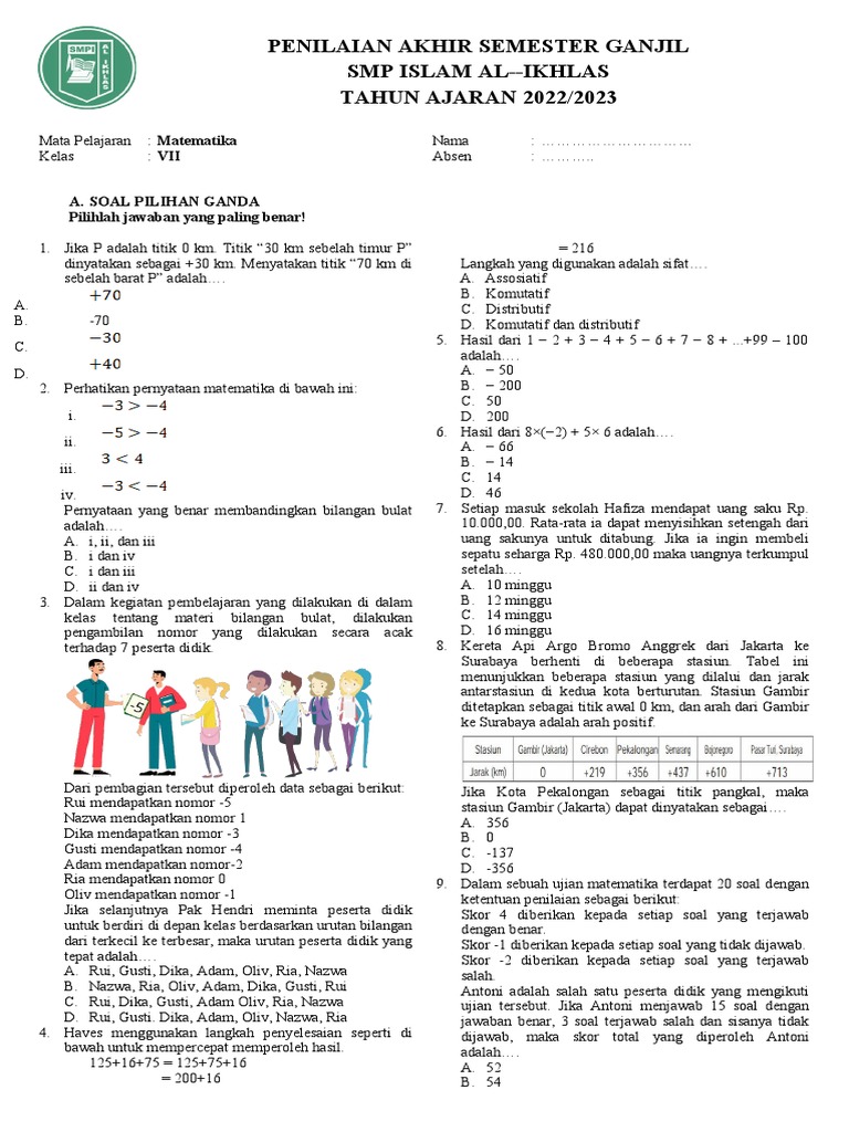 Soal PAS 2022-2023 - MTK - 7 | PDF