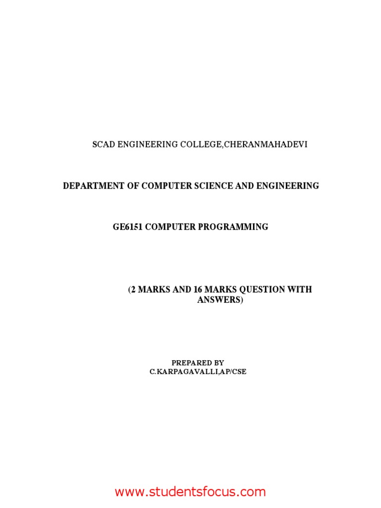 GE6151 - CP 2 MARK AND 16 MARK - 2013 - Regulation | PDF | Pointer ...