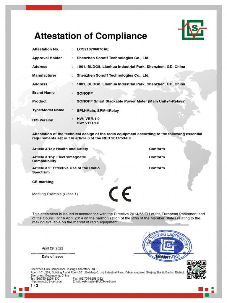 SONOFF SPM CE Cert | PDF