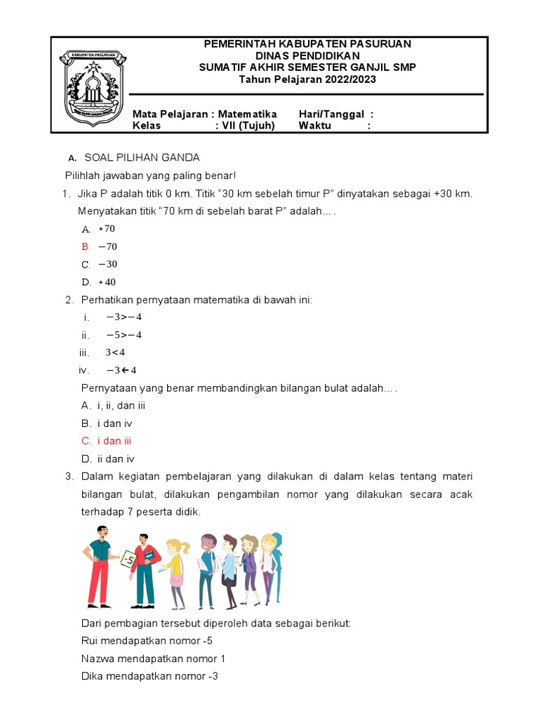 Soal Kelas 7 Sumatif Akhir Ganjil Matematika 2022 | PDF | Metode & Bahan Ajar