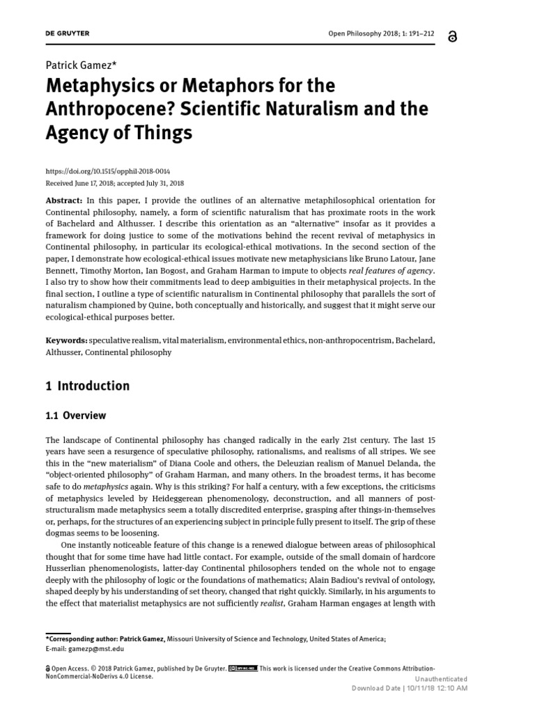 (Open Philosophy) Metaphysics or Metaphors For The Anthropocene ...