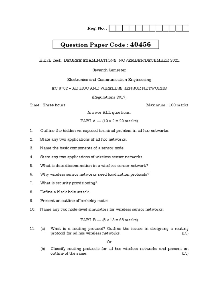 Ece ND 2021 Ec 8702 Ad Hoc and Wireless Sensor Networks 930110620 40456 (Ec8702) | PDF ...