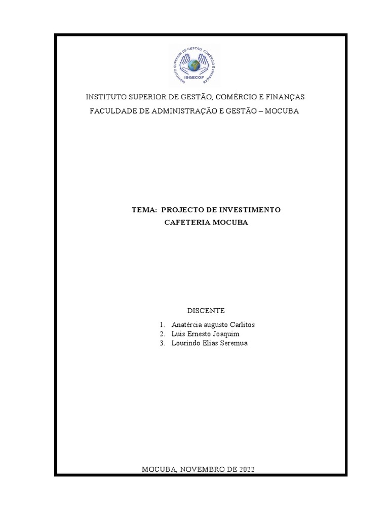 Projecto de Investimento Luis | Download grátis PDF | Investimentos | Mercado (economia)