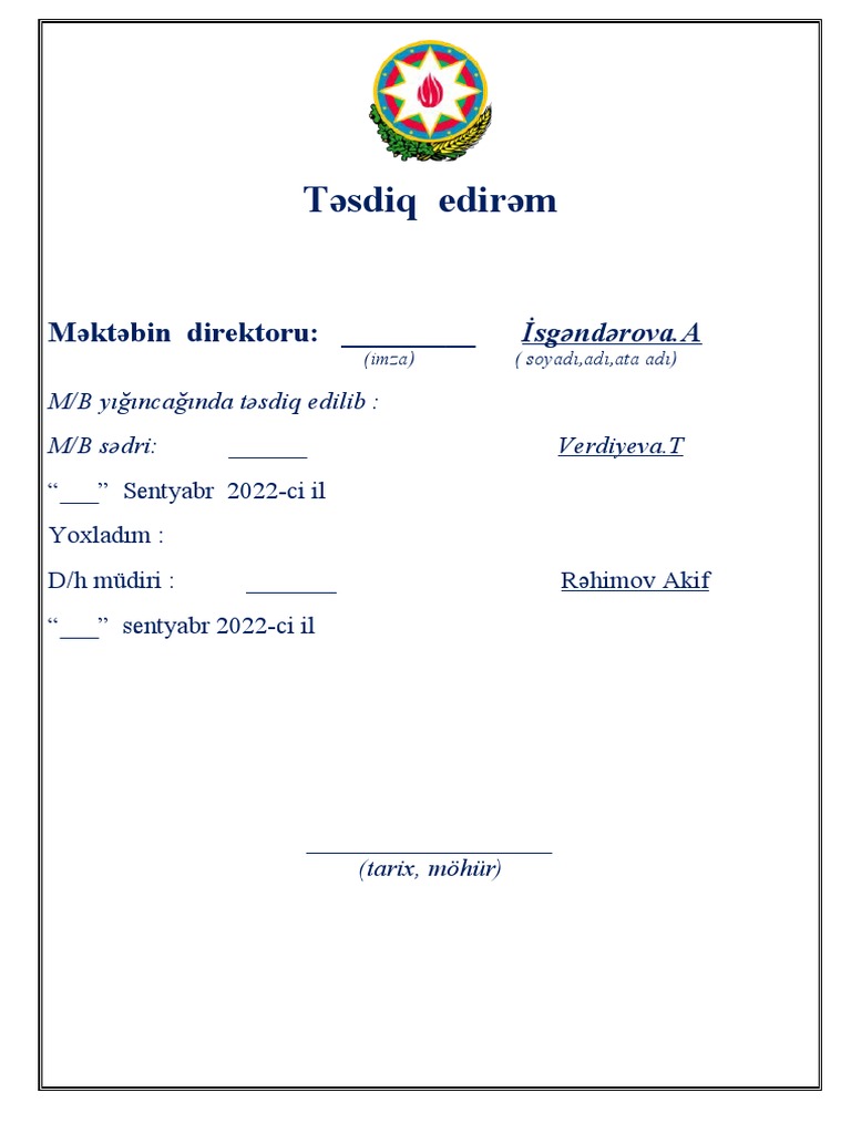Tesdiq Edirem Mekteb Planlasdirma | PDF