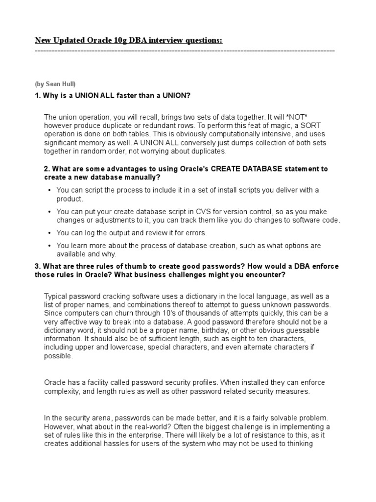 New Updated Oracle 10g DBA Interview Questions | PDF | Database Index | Oracle Database