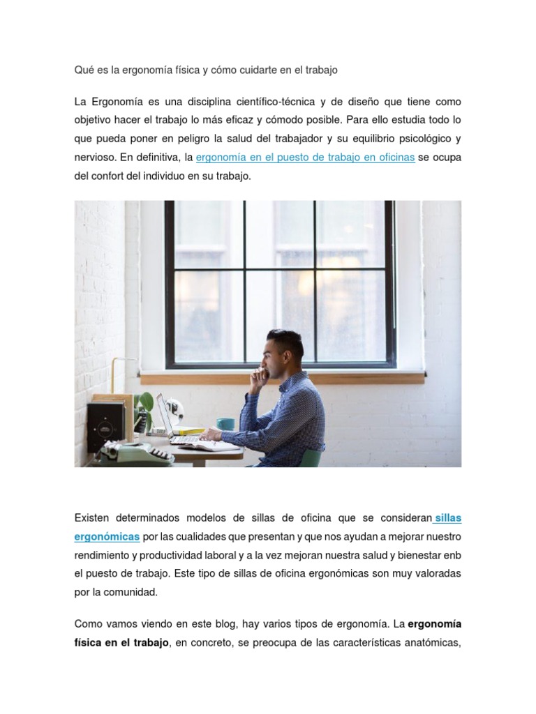 Cuida tu ergonomía física en el trabajo | PDF | Factores humanos y ergonomía | Seguridad y salud ...