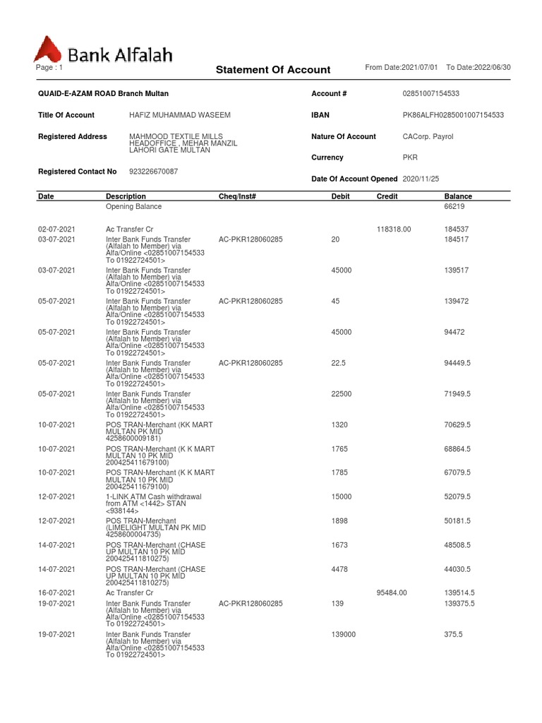 Statement Alfalah | PDF