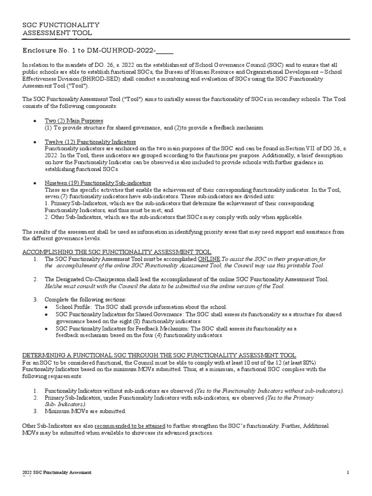 (DM-OUHROD-2022-0090) Enclosure No. 1 - SGC Functionality Assessment ...