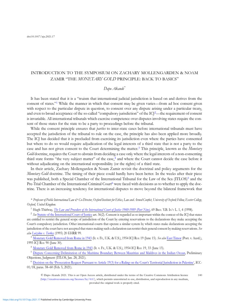 The Monetary Gold Principle - Back To Basics | PDF | Jurisdiction ...