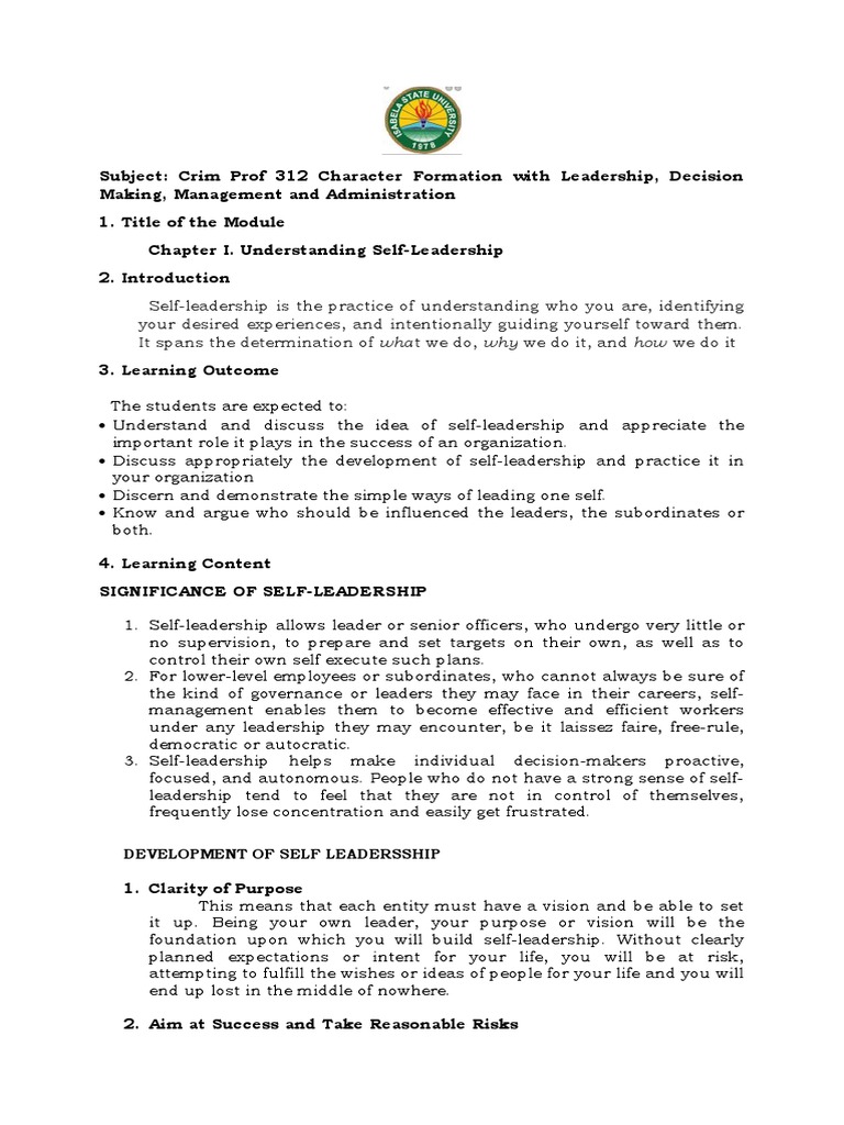 Character Formation 2 Module 1 | PDF | Leadership | Intention