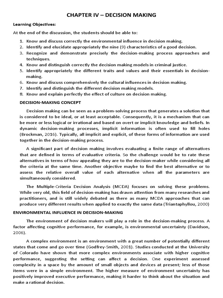 Character Formation 2 CHAPTER IV | PDF | Decision Making | Cognition
