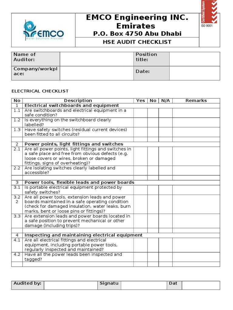 Hse Audit Checklist Safety Compress | PDF | Personal Protective ...