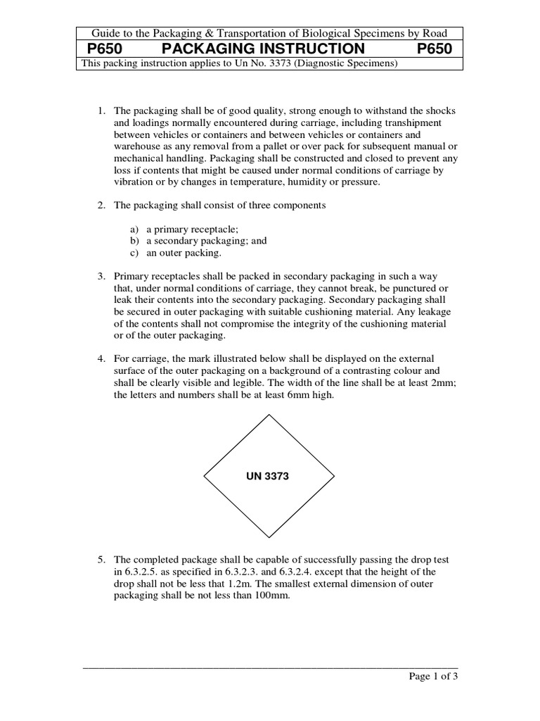 P650 Packaging Instruction P650 | PDF | Packaging And Labeling | Ice
