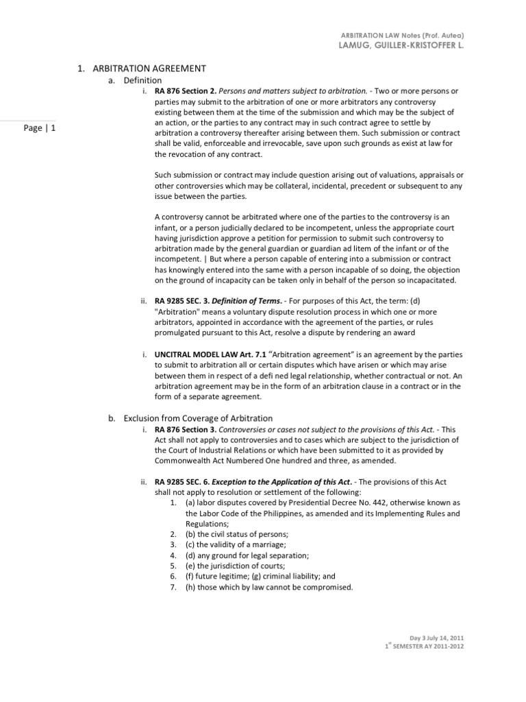 Arbitration Notes | PDF | Alternative Dispute Resolution | Arbitration