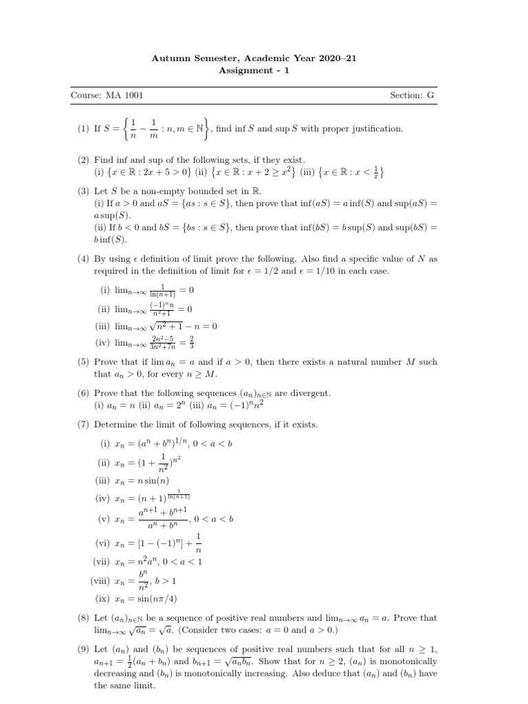 Assg 1-MA1001 | PDF | Sequence | Limit (Mathematics)