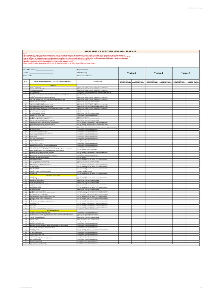 K024-OHSE Servc Dlvry-IsO 9001-Tracker | PDF