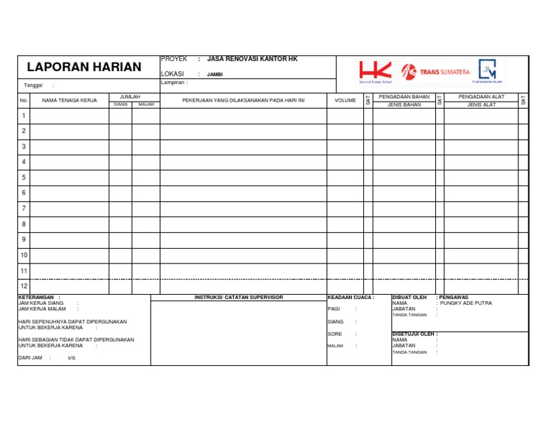 1 Form Laporan Harian XLSX | PDF