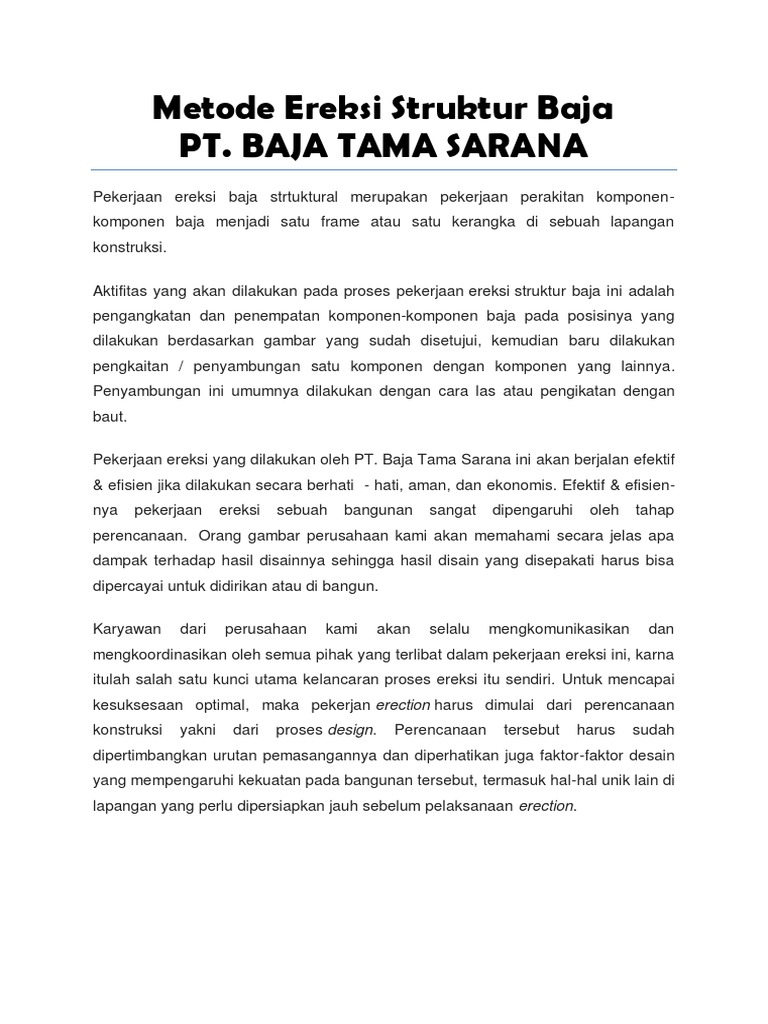 METODE ERECTION Struktur Baja BTS | PDF