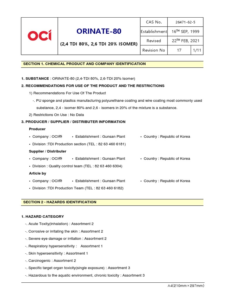 Tdi Oci MSDS | PDF
