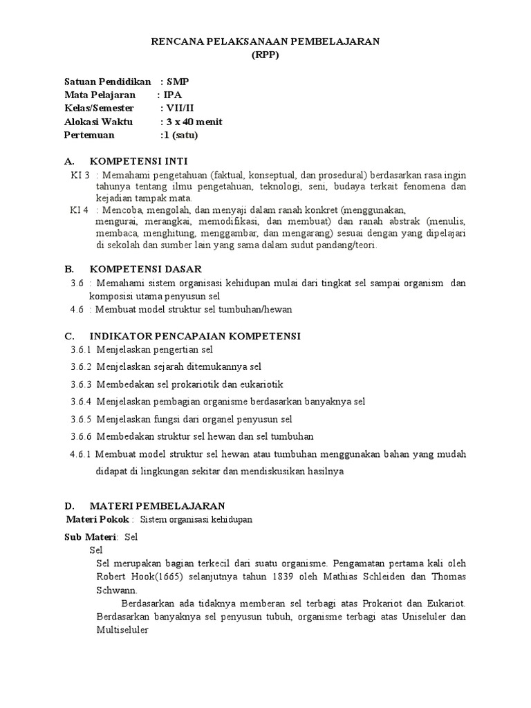 RPP Sistem Organisasi Kehidupan | PDF | Karier & Perkembangan | Seni & Disiplin Bahasa