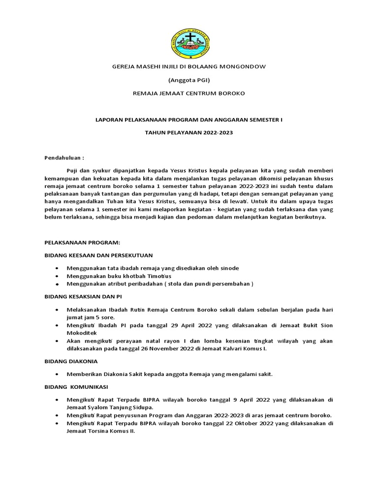Laporan Program Remaja Jemaat Boroko 2022-2023 | PDF | Karier ...