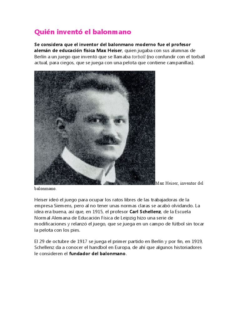 Max Heiser, inventor del balonmano | PDF | Deportes | Deportes de equipo Max Heiser, inventor del balonmano | PDF | Deportes | Deportes de equipo