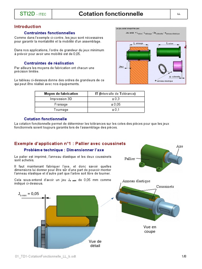 01 - TD1-Cotation Fonctionnelle T Imp | PDF | Ingénierie mécanique