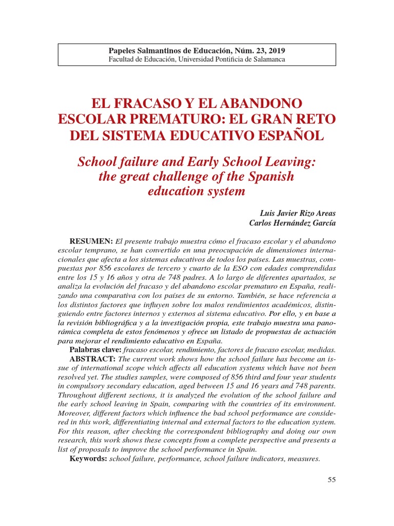 EL FRAcASO Y EL ABAndOnO EScOLAR PREMATURO: EL GRAn RETO dEL SiSTEMA EdUcATivO ESPAñOL | PDF ...