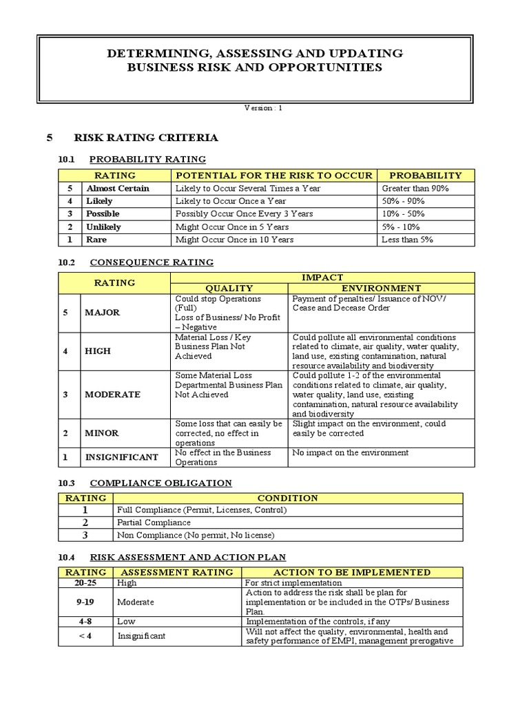 Risk and Opportuniity Rating Criteria | PDF | Risk | Return On Investment
