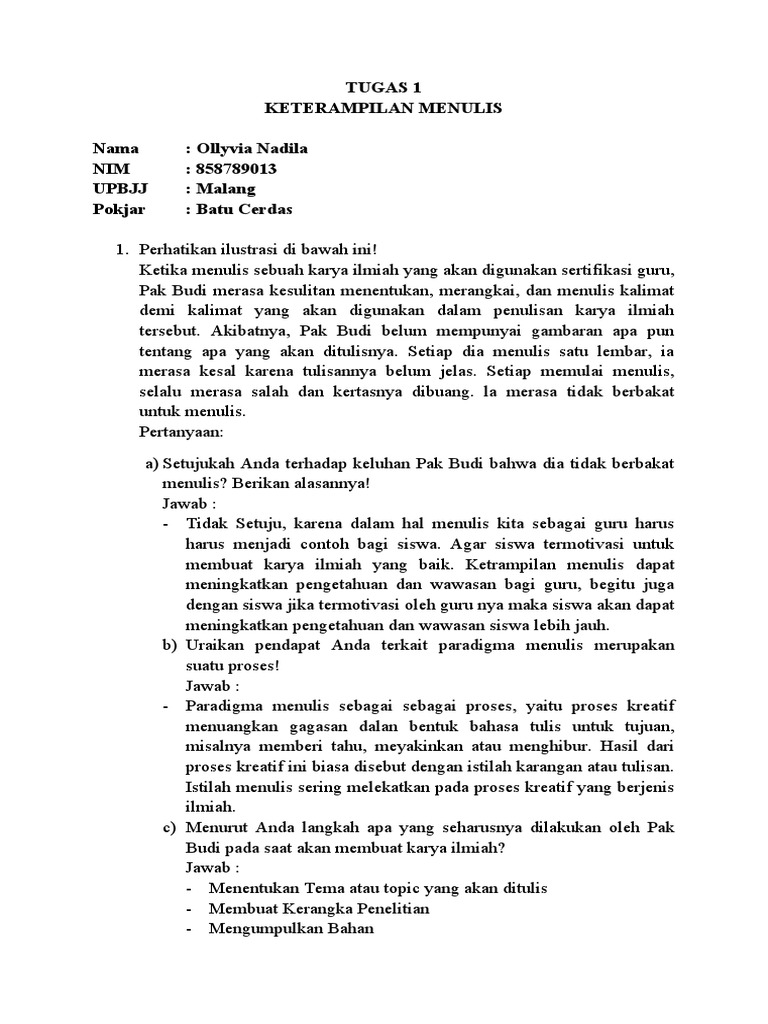 TT 1 Ketrampilan Menulis Ollyvia Nadila 858789013 | PDF