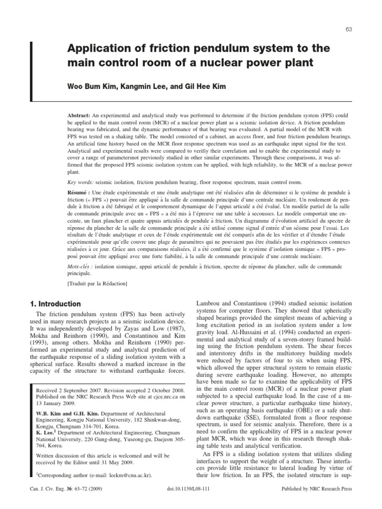 Application of Friction Pendulum System To The Main Control Room of A ...