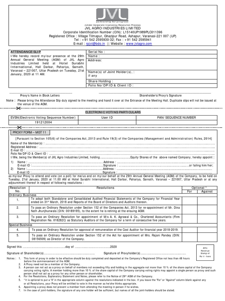 Attendance Slip & Proxy Form | PDF