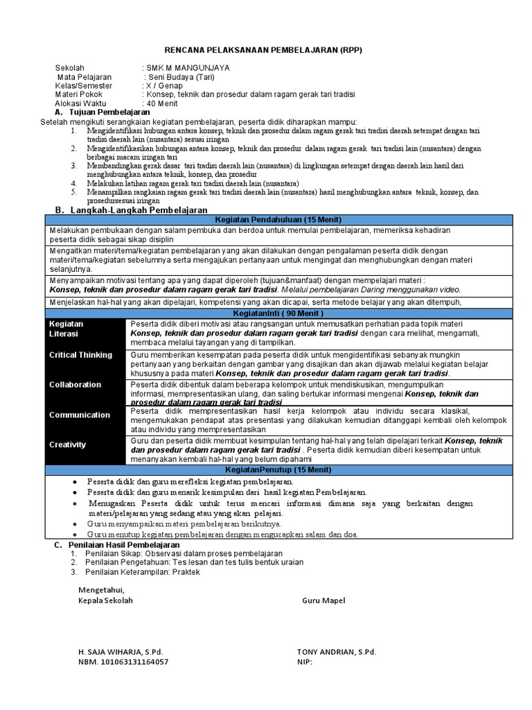 11 RPP 1 Lembar SBD-Tari - Semester 2 (WWW - Kherysuryawan.id) | PDF