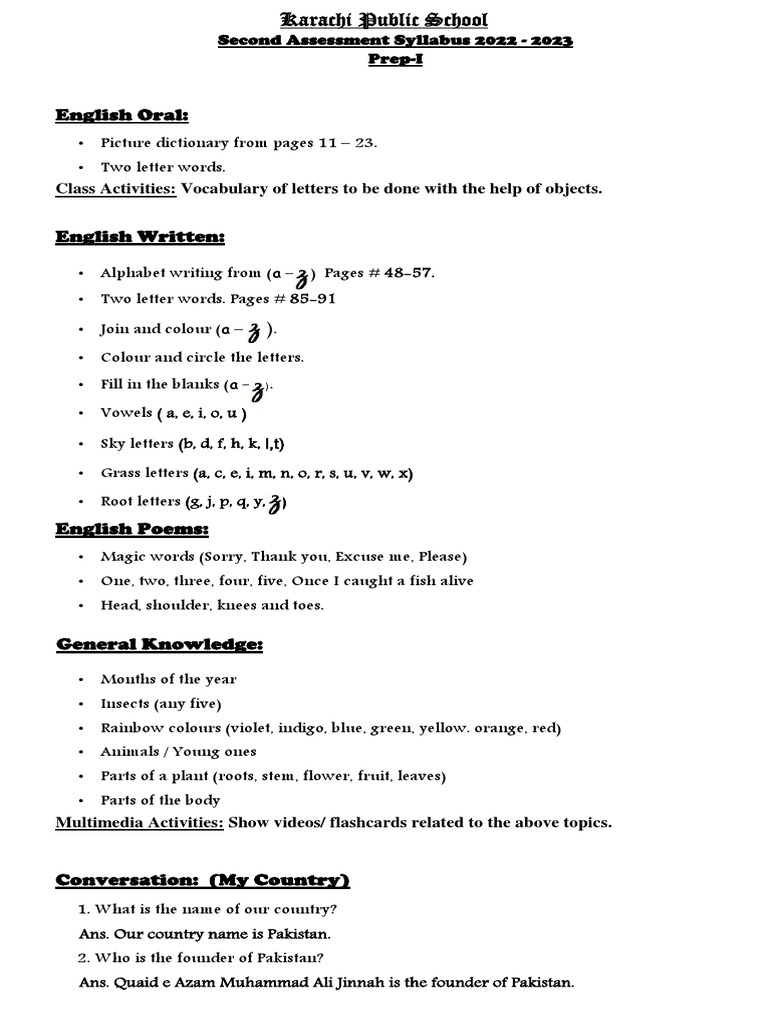 Prep 1 Syllabus PDF 2023 | PDF