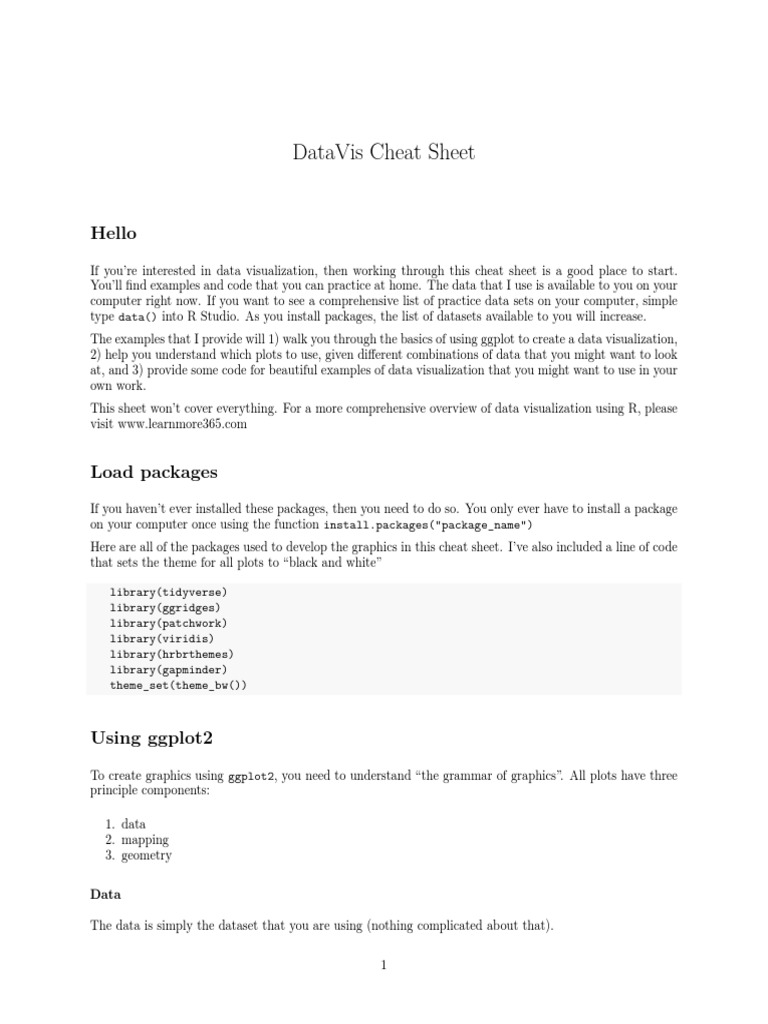DataVis Cheat Sheet | PDF | Scatter Plot