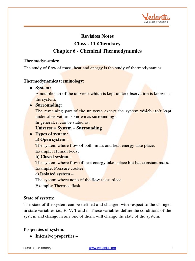 Class 11 Thermodynamics Notes | PDF | Heat | Thermodynamic Equilibrium