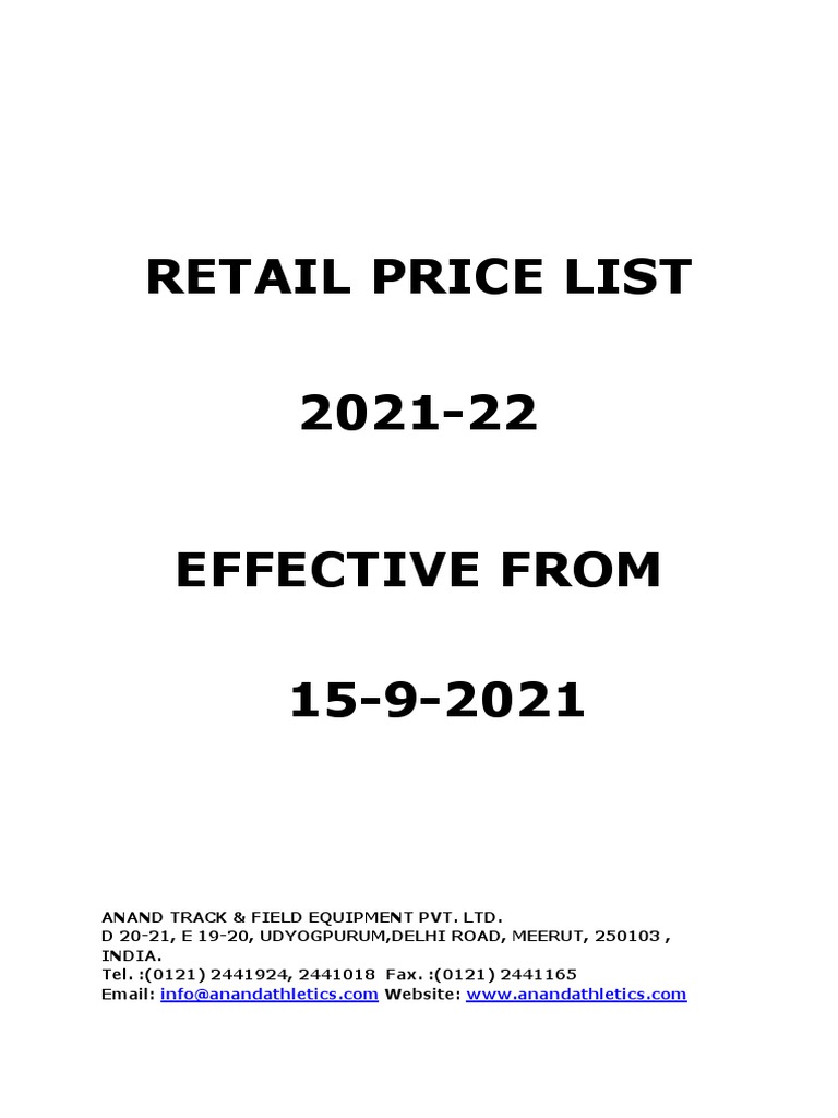 Retail Price List September 2021 | PDF | Athletic Sports | Games Of ...