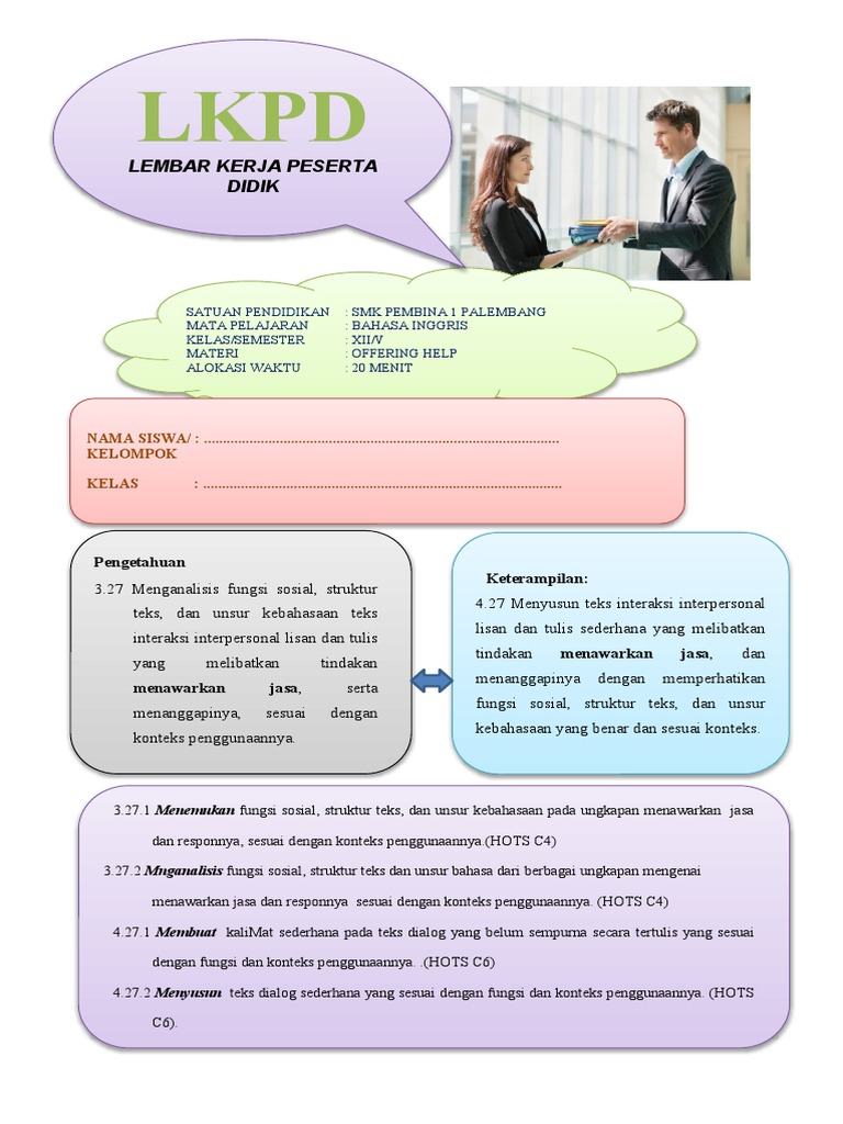 LKPD Asking and OFFERING HELPKelas 12 - Skill READING WRITING | PDF