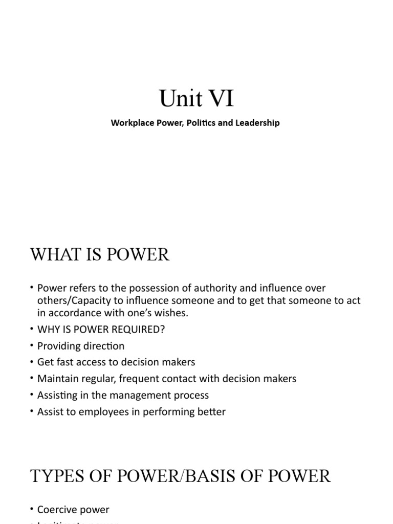 Unit 6 Workplace Power, Politics and Leadership | PDF | Power (Social ...