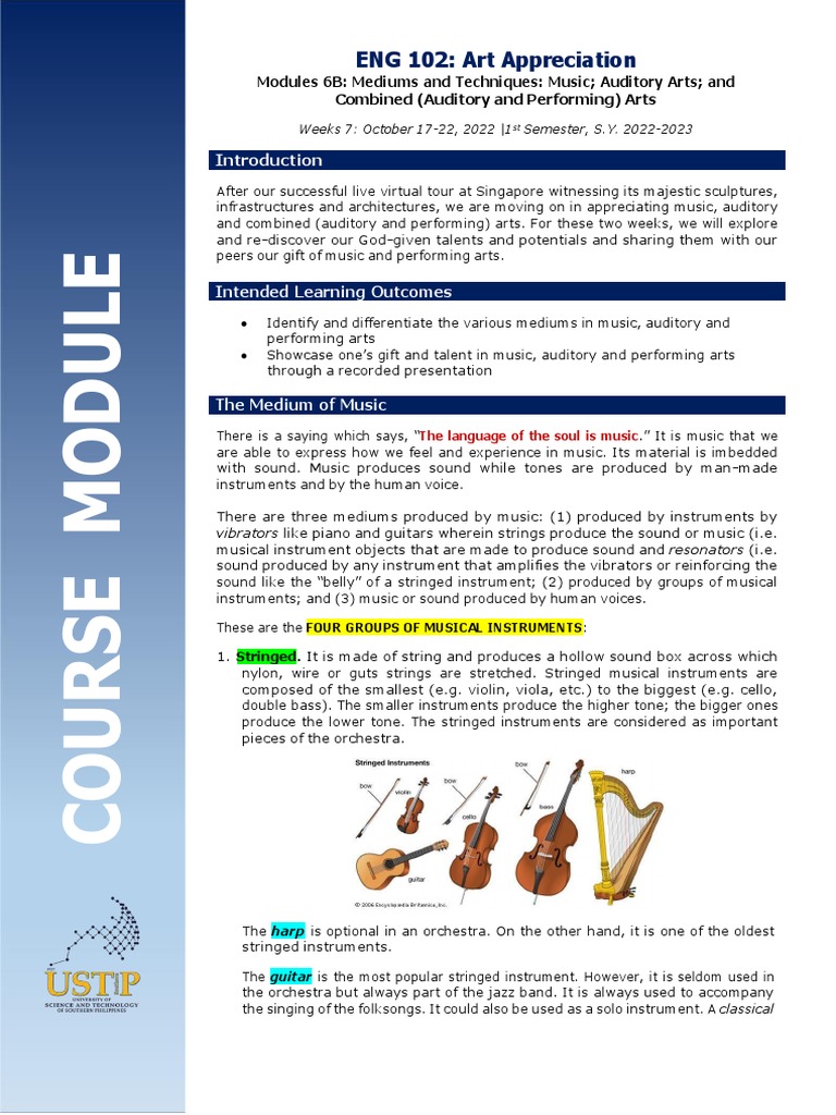 Module 6A Art App Mediums and Techniques Music Auditory Arts and Combined Auditory and ...