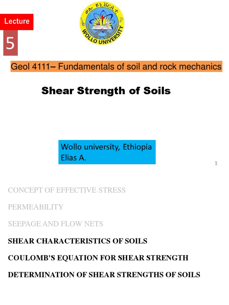 Lecture 5 - Shear Strength of Soils | PDF | Soil Mechanics | Strength ...