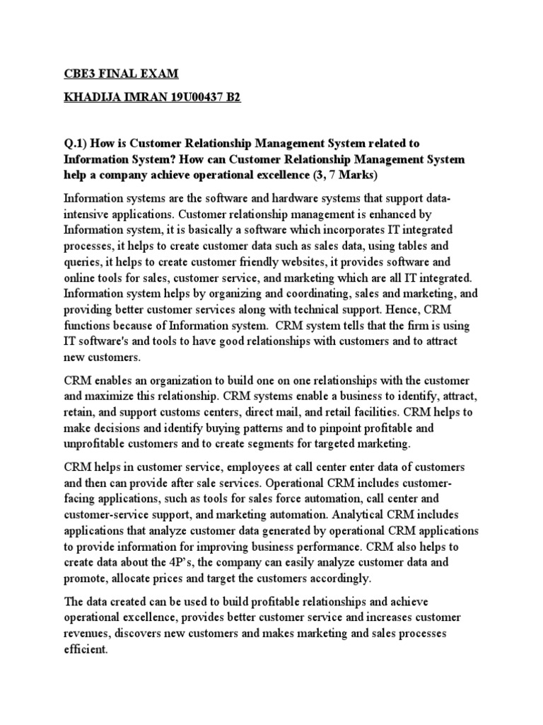 CBE 3 FINAL EXAM Khadija Imran B2 | PDF