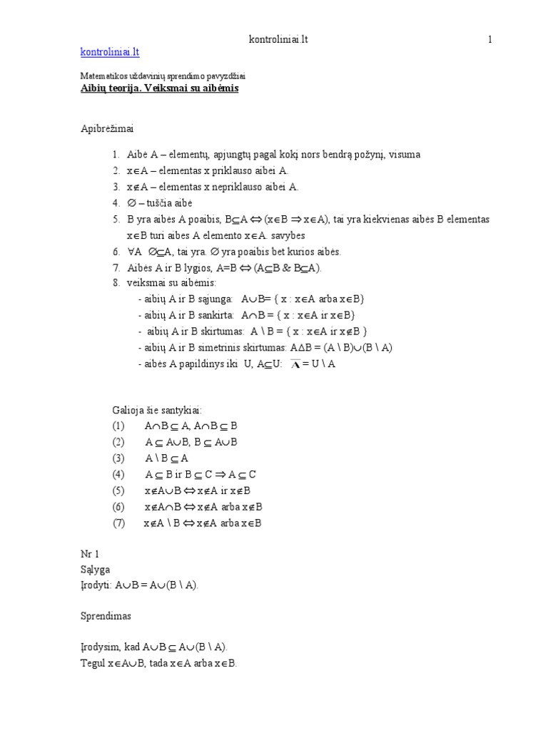 Aibiu Teorija Veiksmai Su Aibemis | PDF