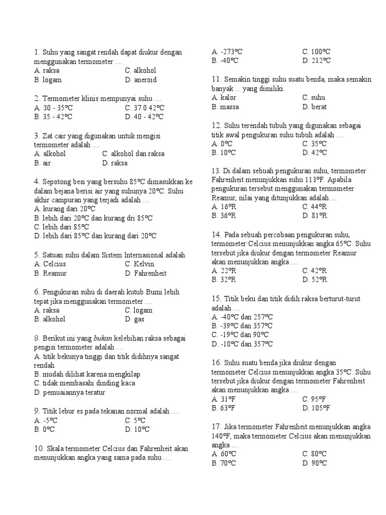 SOAL SUHU KELAS 7 (Soal Latihan) | PDF