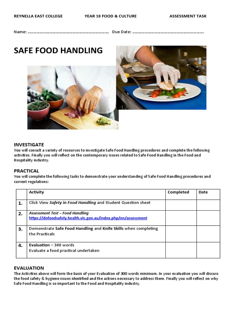 Safe Food Handling Assessment Guide | PDF