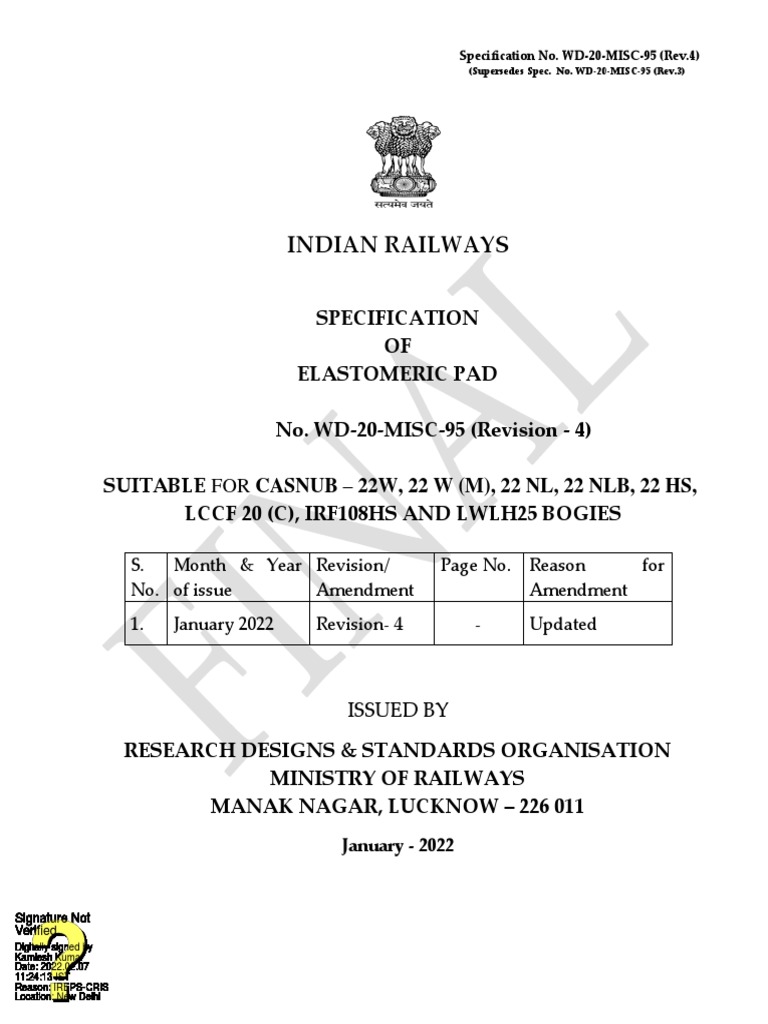 Elastomeric Pad Specification WD-20-MISC-95 | PDF | Fatigue (Material ...